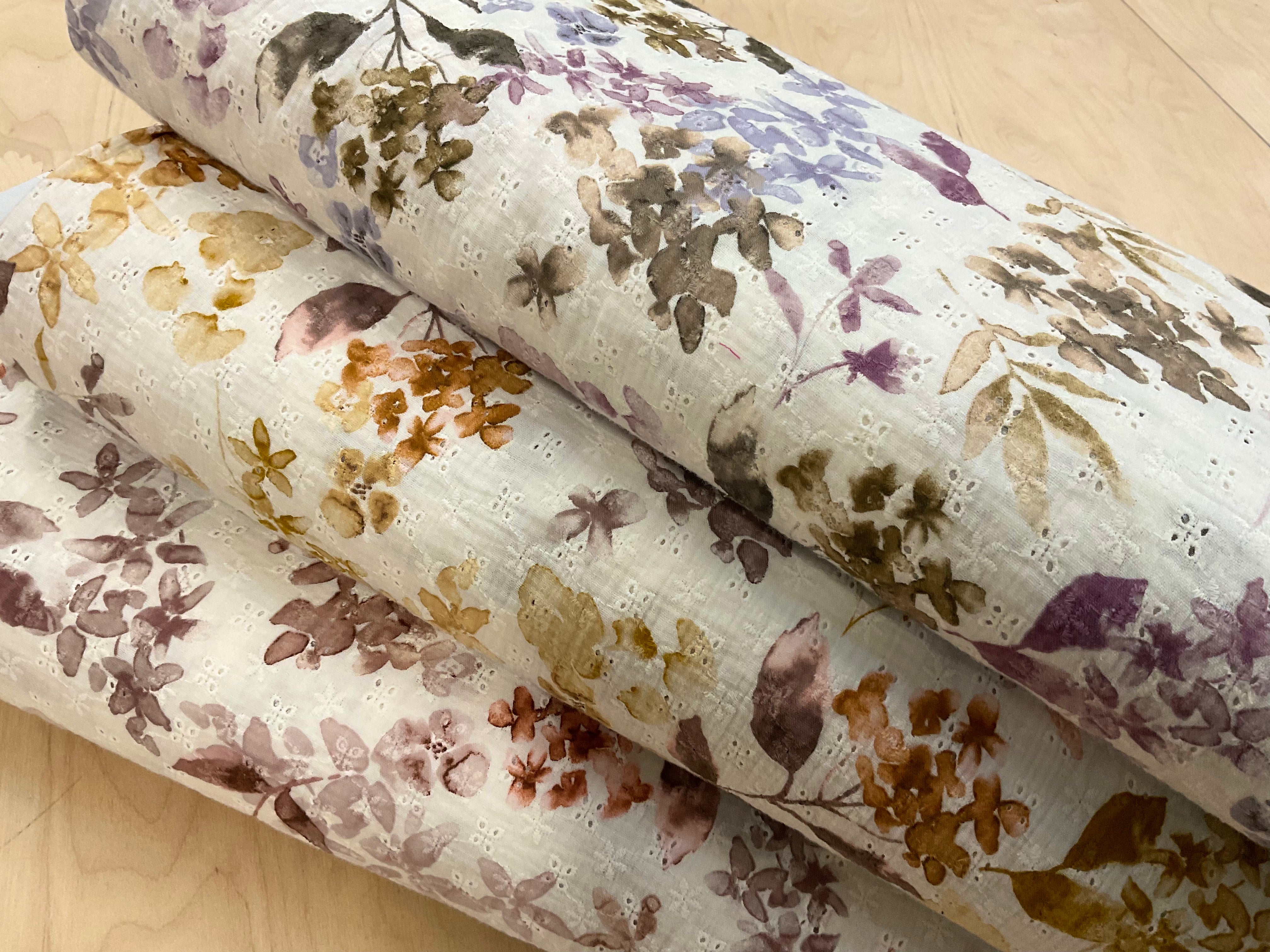 Watercolour Floral Cotton Broderie Anglaise Double Gauze Various Watercolour Floral Cotton Broderie Anglaise Double Gauze Various